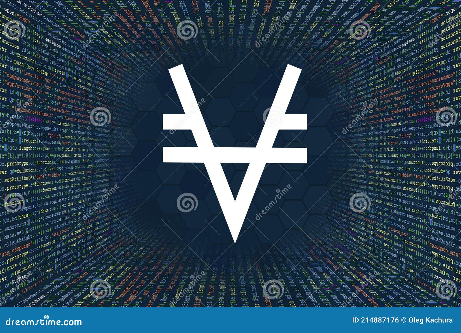 Viacoin Via Cryptocurrency Symbol A Tunnel From A Computer Program Code Programmer Strings Of