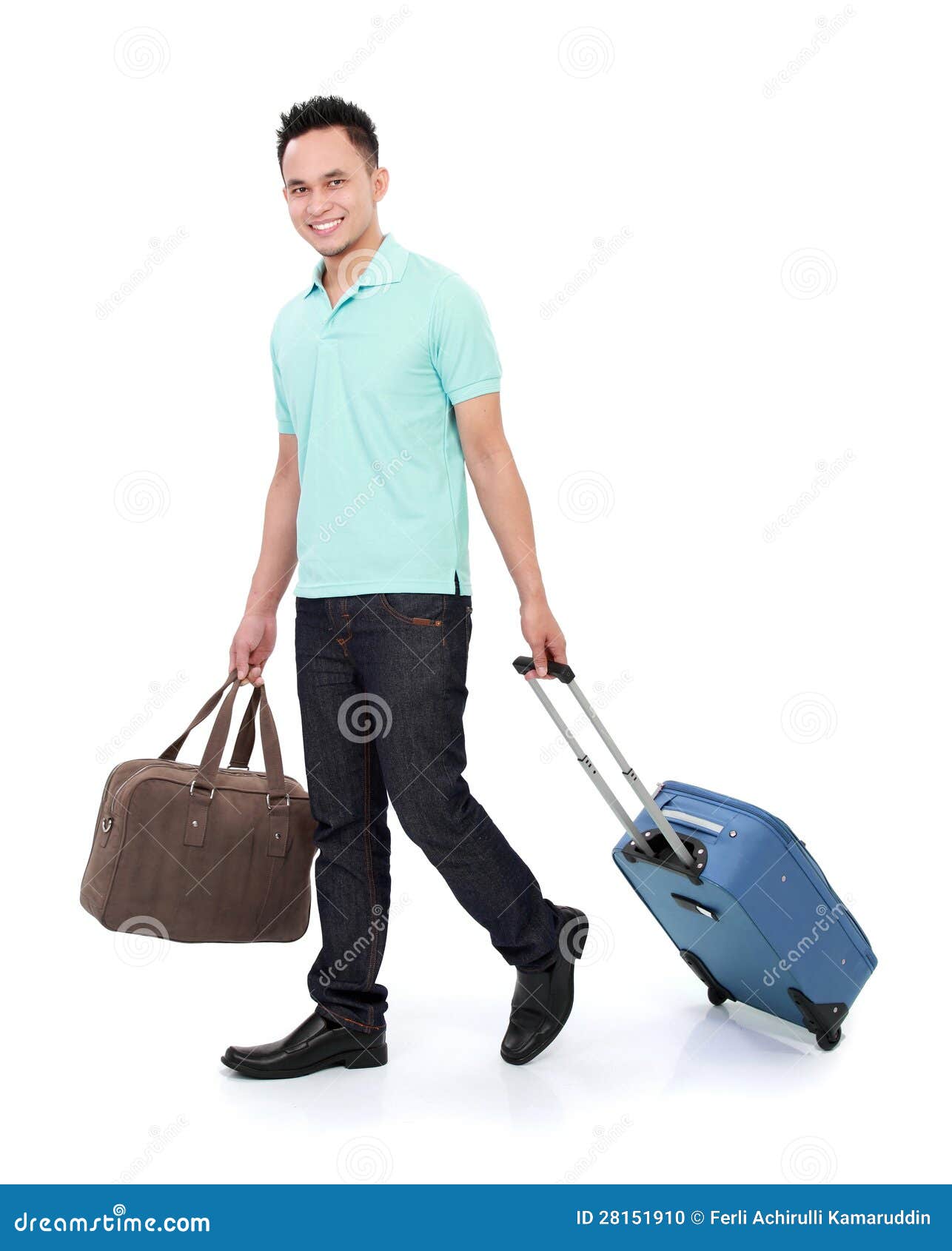 Viaggiatore Con La Valigia E La Borsa Fotografia Stock - Immagine di ...