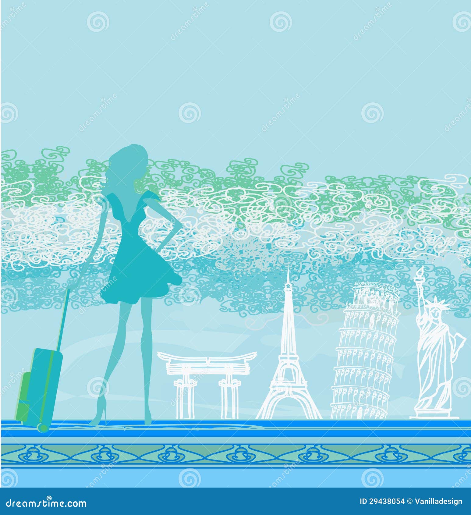 Viajando el mundo ilustración del vector. Ilustración de hembra - 29438054