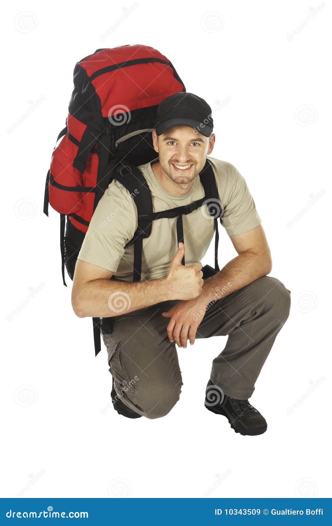 Viajero agachado imagen de archivo. Imagen de excursionista - 10343509