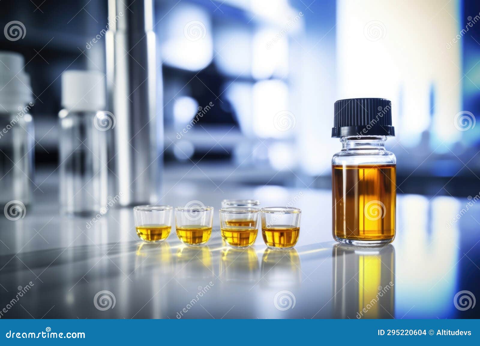 Vial Lying on a Lab Counter with Microscope in Background Stock Photo ...