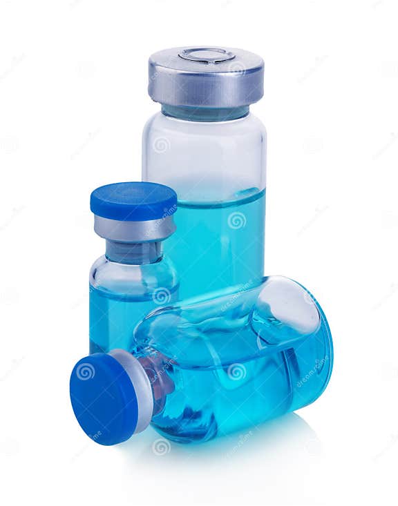 Vials with Blue Solution Isolated on a White Background. Stock Image ...