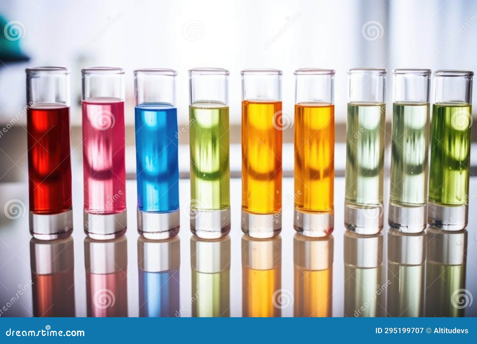 Vials Containing Various Colored Alcohol Tests Lined Up Stock Image ...