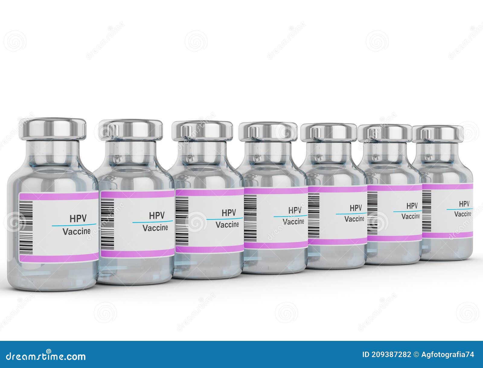 Vials of Human Papillomavirus Vaccine Lined Up on White Bench Isolated ...