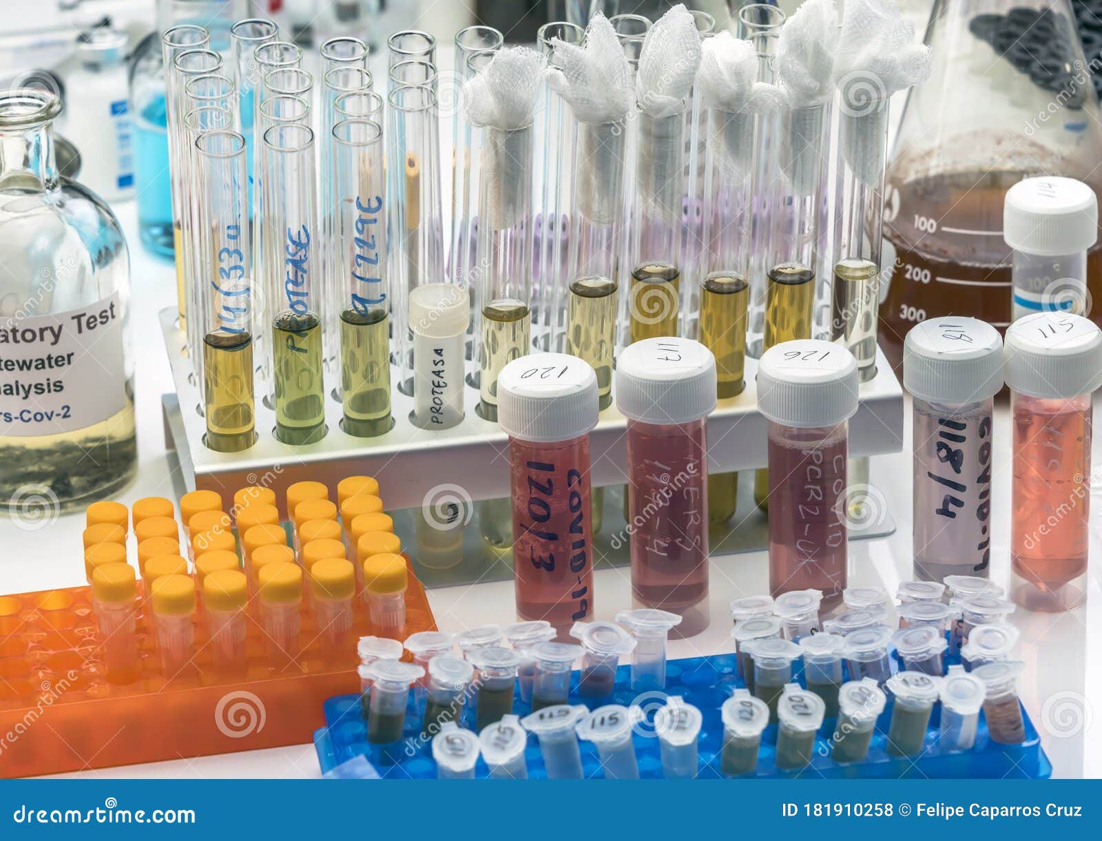 Vials with Samples of SARS-COV-2 Covid-19 in a Research Laboratory ...