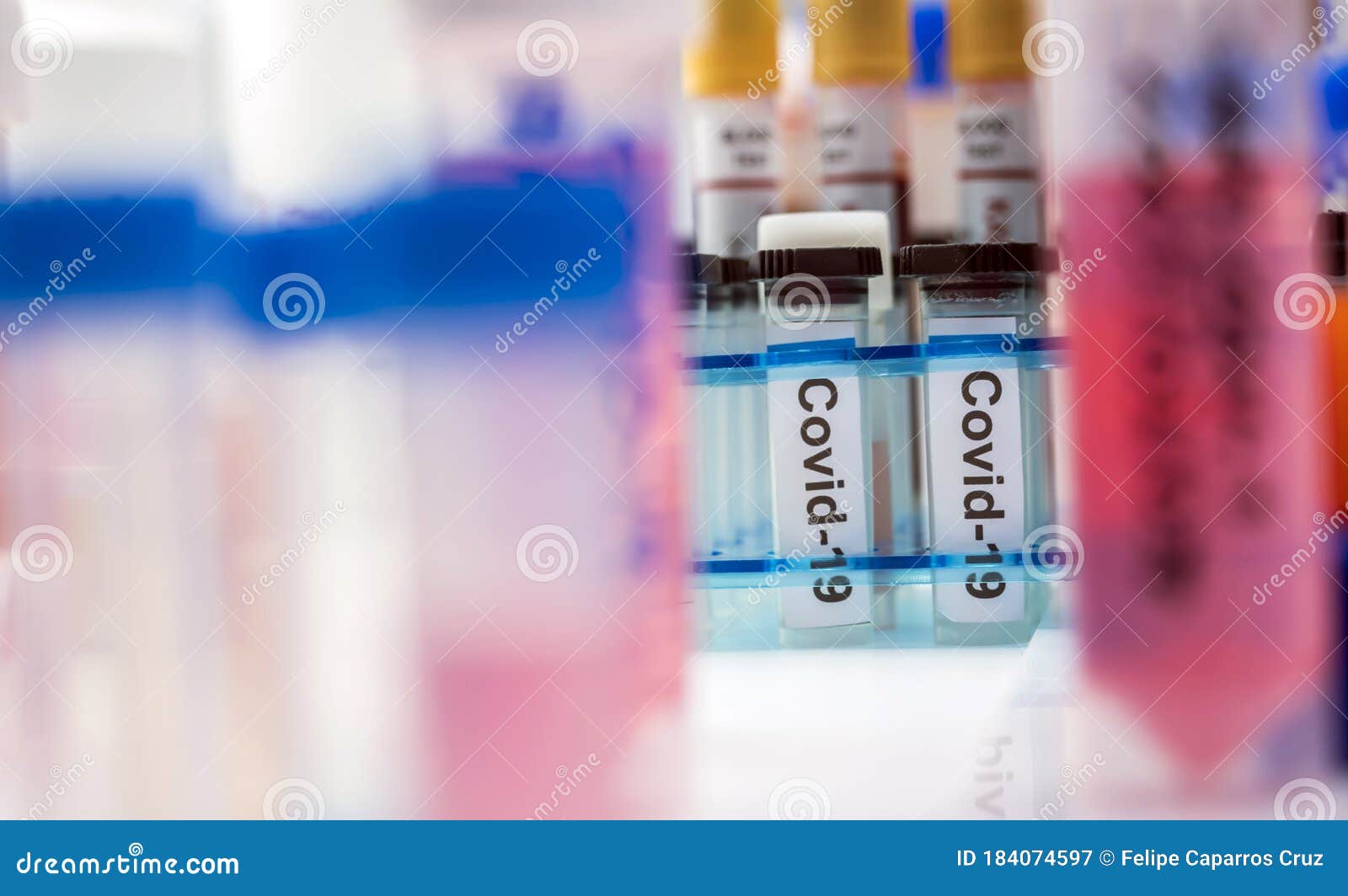 Vials with Samples of SARS-COV-2 Covid-19 in a Research Laboratory ...