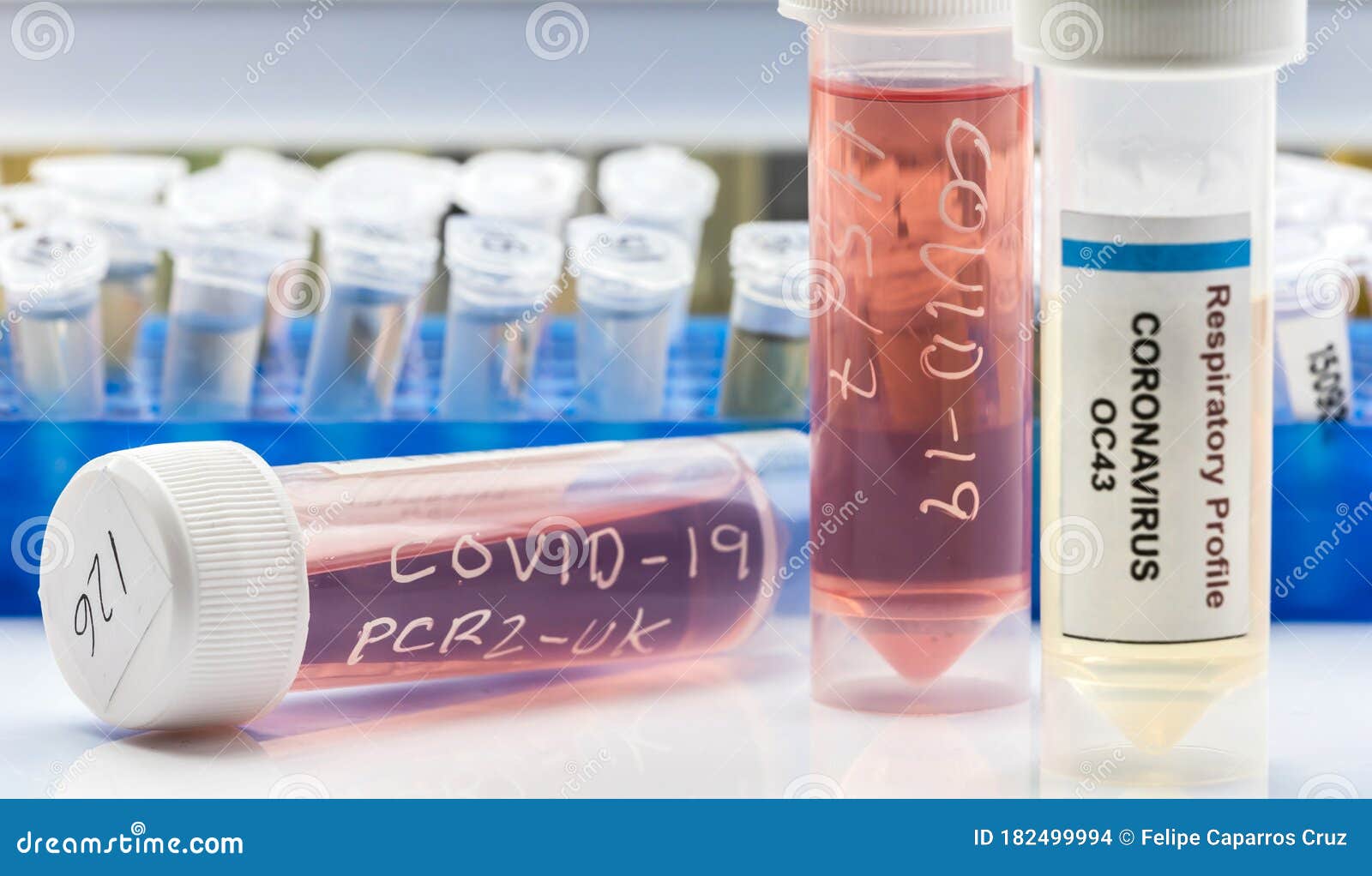 Vials with Samples of SARS-COV-2 Covid-19 in a Research Laboratory ...