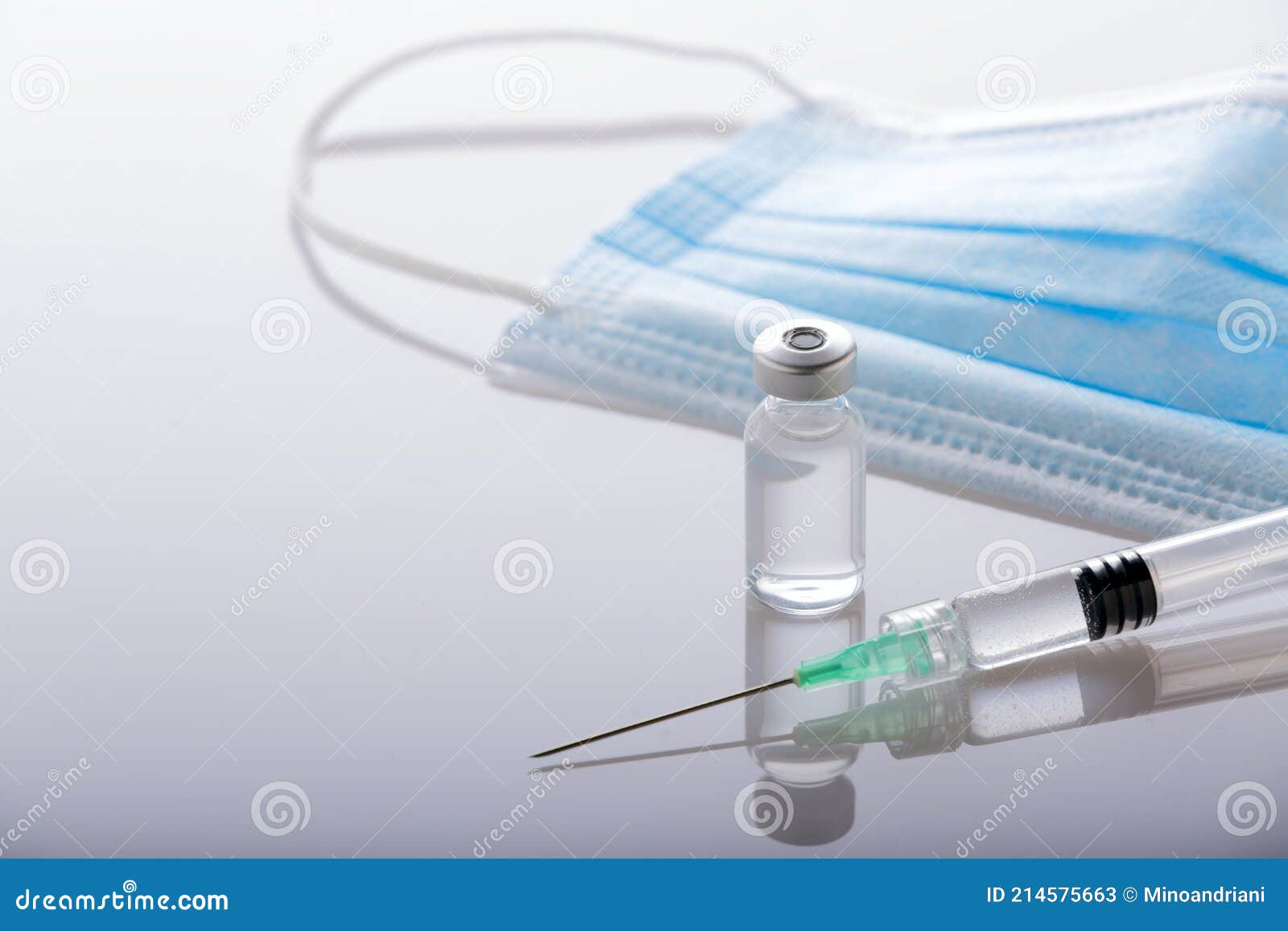 Vials, Syringes and Face Mask on White Background with Copy Space ...