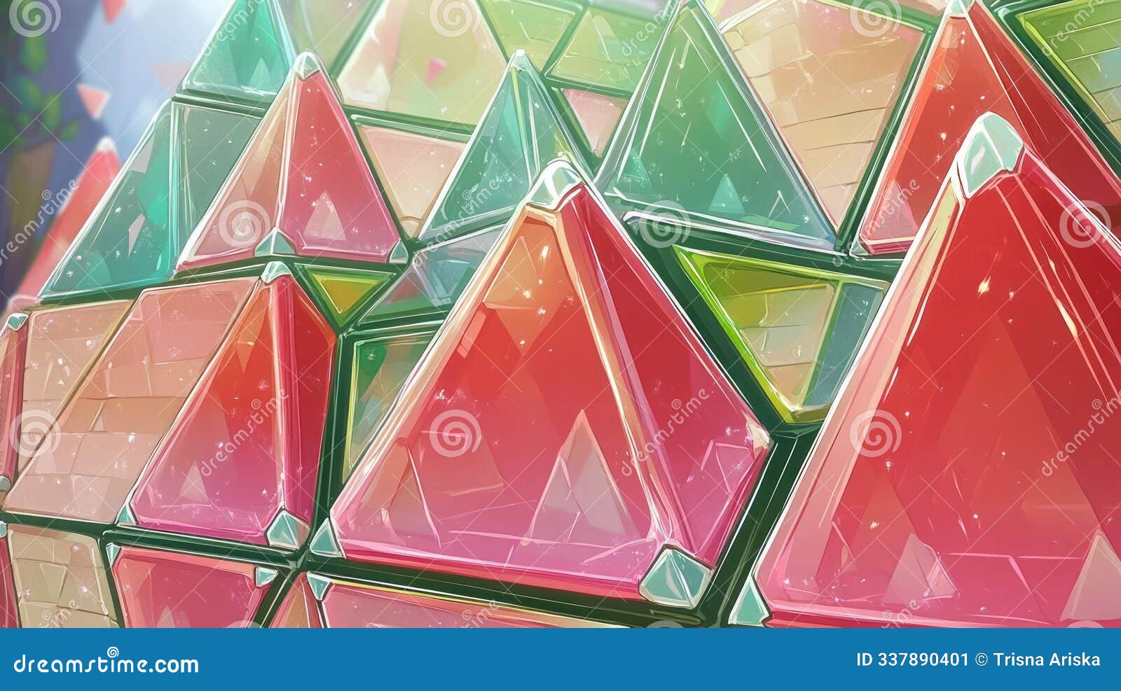 A Vibrant, Abstract Arrangement of Translucent, Pyramid-shaped ...