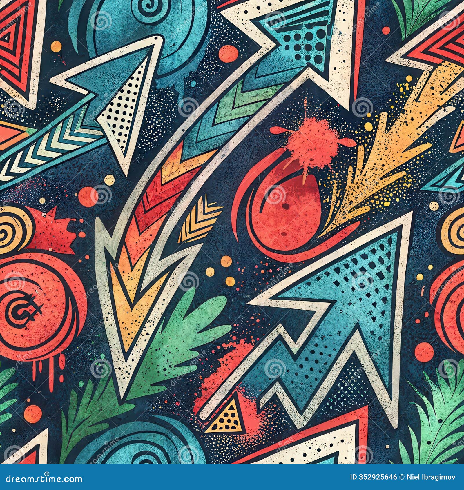 Vibrant Abstract Arrows and Patterns in Graffiti Style Stock Photo ...