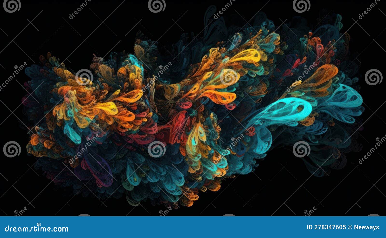 Vibrant Abstract Art on Black AI Generated Stock Illustration ...