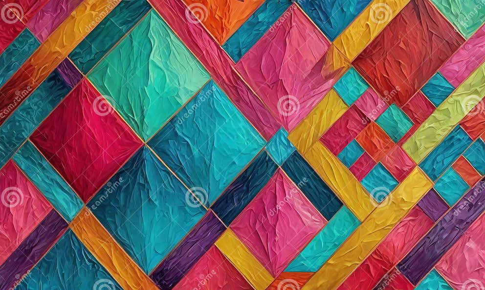 Vibrant Abstract Composition Features Grid Intersecting Diagonal Lines in Various Colors ...