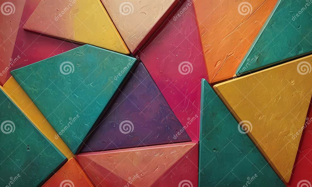 Vibrant Abstract Composition Overlapping Triangular Shapes in Various Colors, Creating Dynamic ...