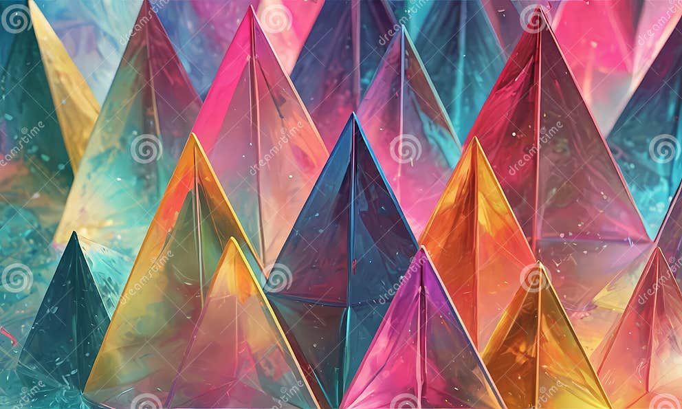Vibrant Abstract Composition Overlapping Triangular Shapes in Various Colors, Creating Dynamic ...