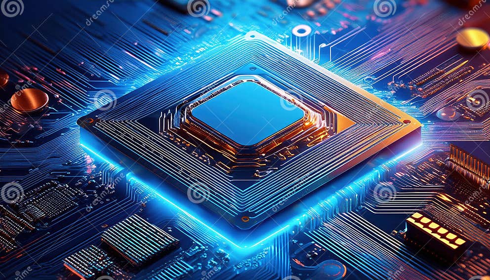 Vibrant Abstract 3D Render of CPU Chip on Motherboard, Showcasing ...