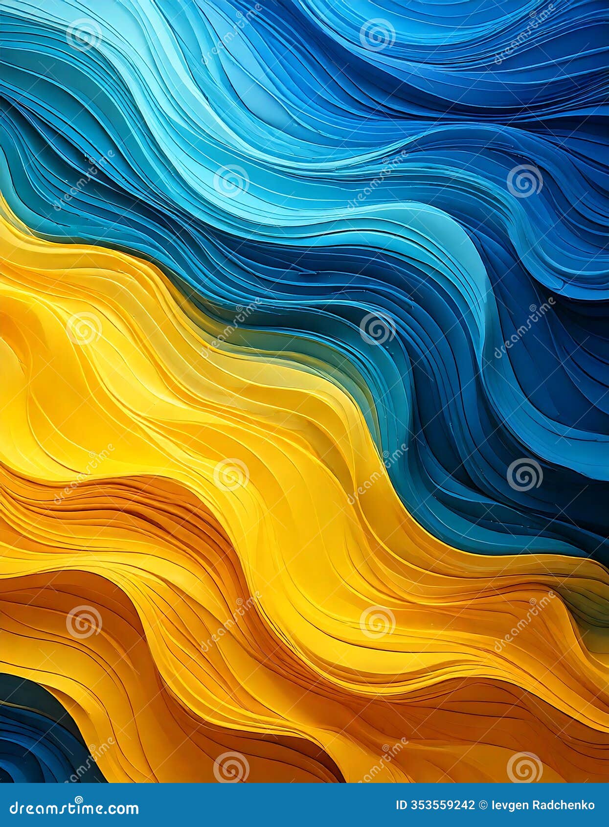 Vibrant Abstract Design of Blue and Yellow Waves Creating a Fluid ...