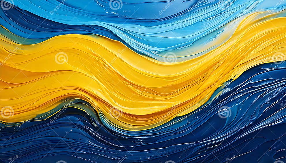 Vibrant Abstract Design of Blue and Yellow Waves Creating a Fluid ...