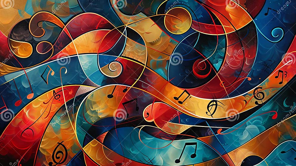 A Vibrant, Abstract Design with Bold Colors and Subtle Musical Notes ...