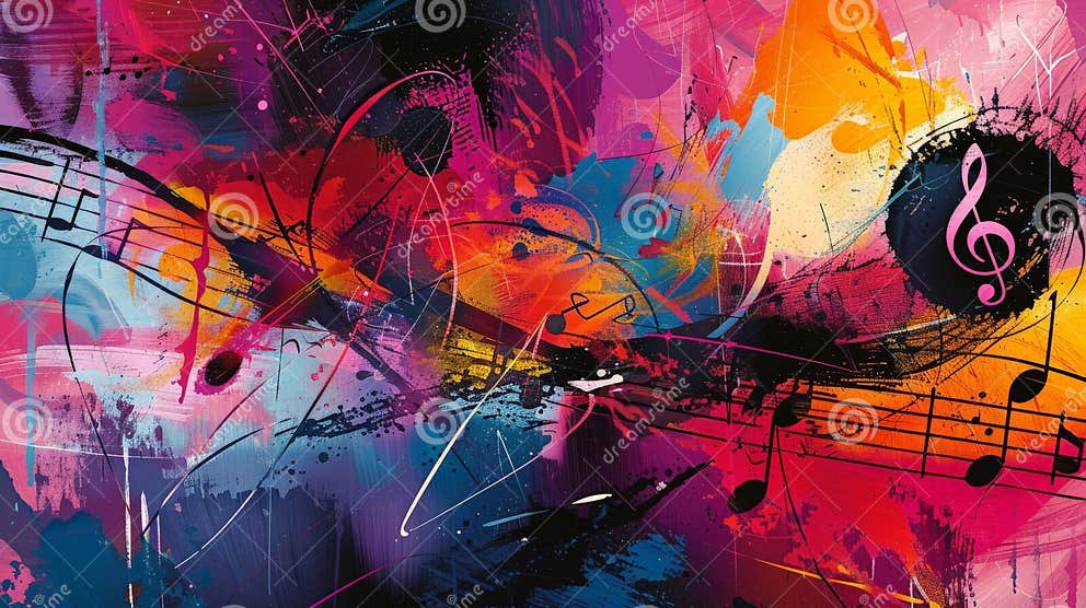A Vibrant, Abstract Design with Bold Colors and Subtle Musical Notes ...