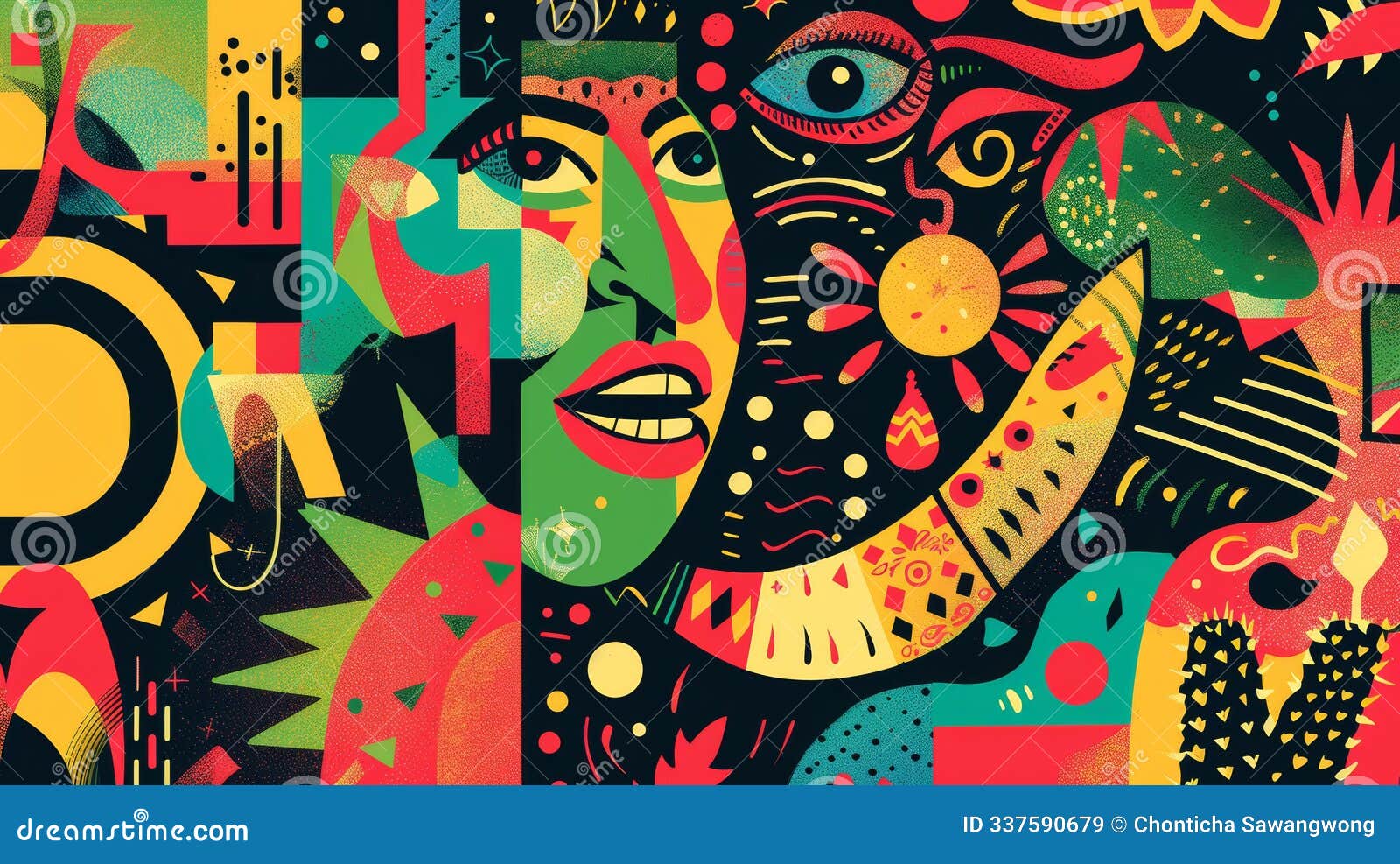 Vibrant Abstract Illustration Featuring a Stylized Face, Rich Colors ...