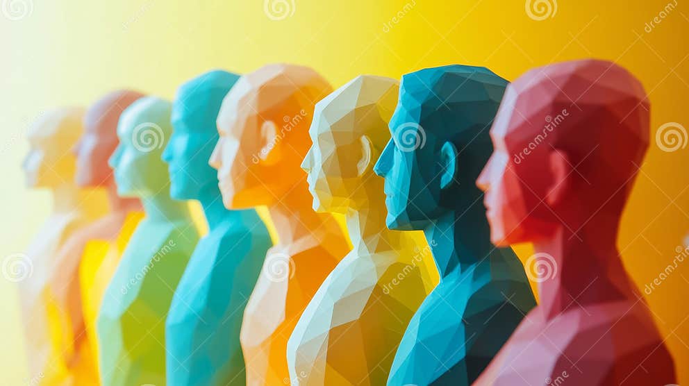 Vibrant Abstract Mannequin Heads on a Yellow Backdrop, Symbolizing ...