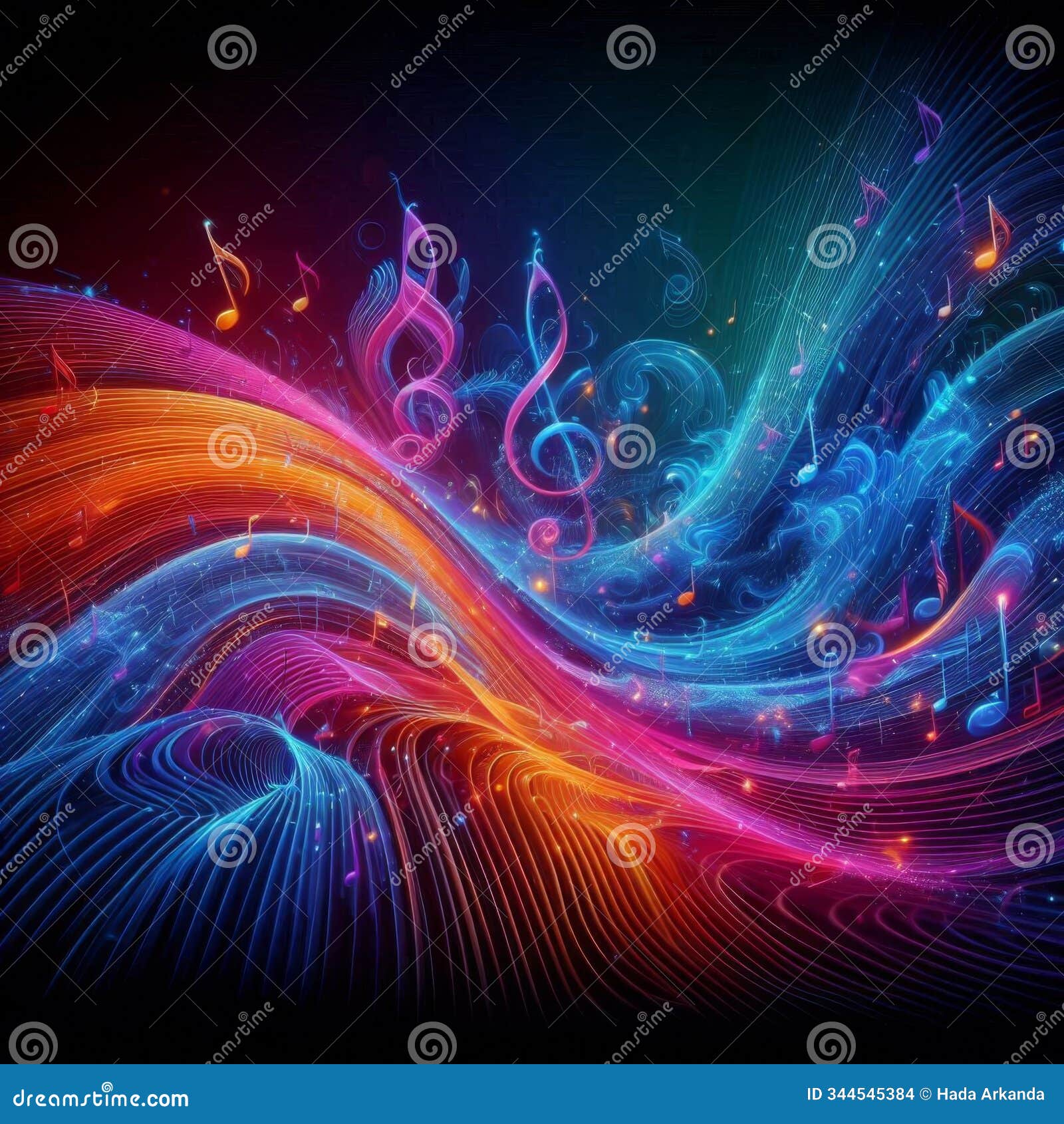 Vibrant Abstract Music Background with Flowing Wavy Lines and Notes ...