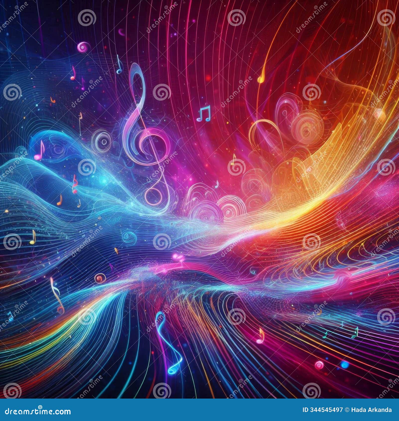 Vibrant Abstract Music Background with Flowing Wavy Lines and Notes ...