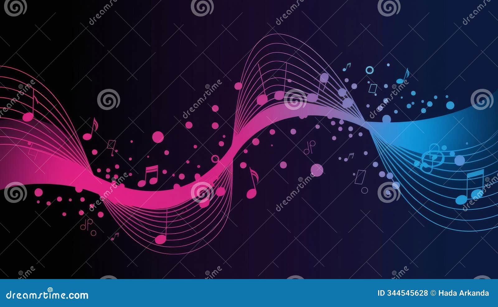Vibrant Abstract Music Background with Flowing Wavy Lines and Notes ...