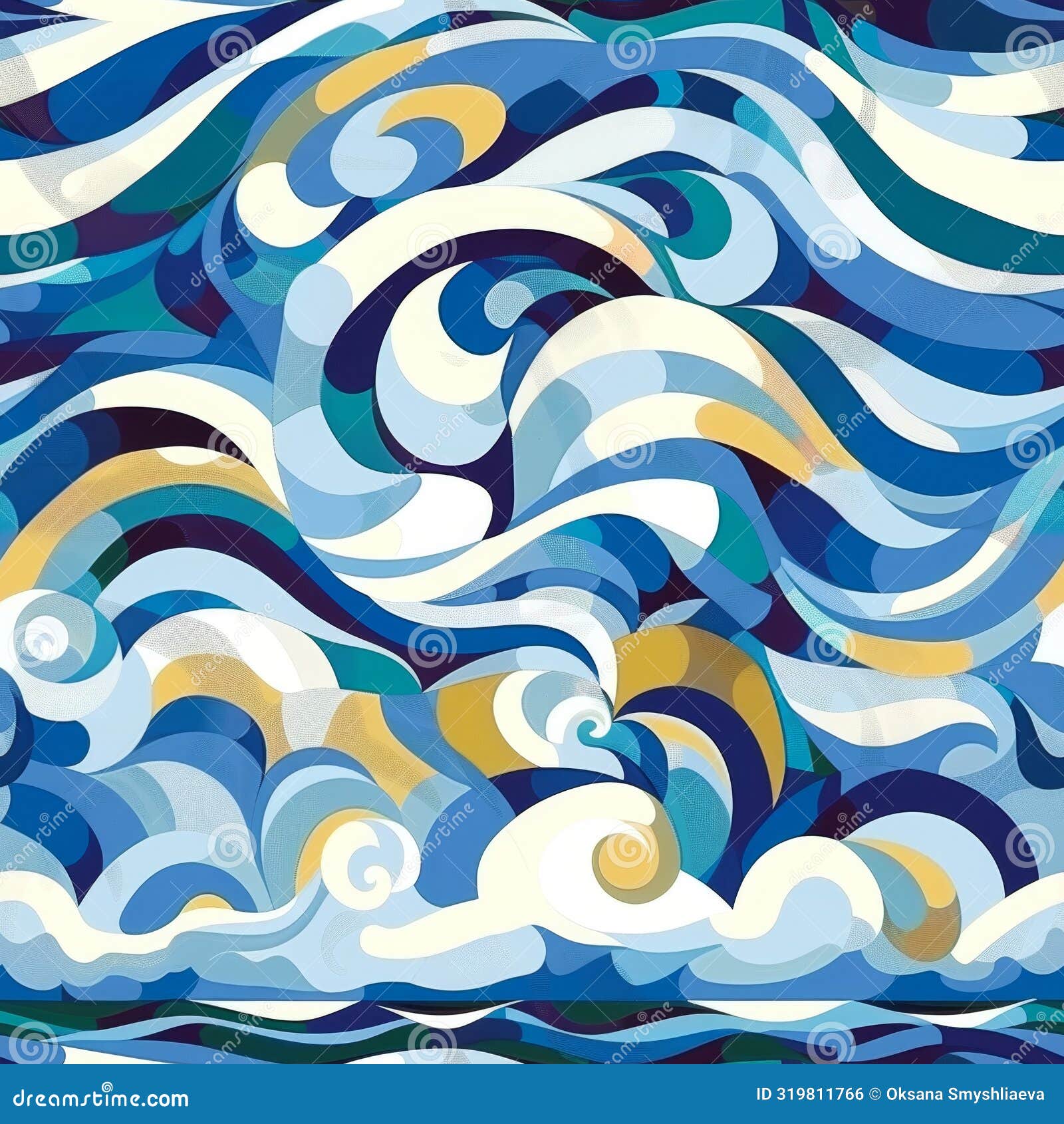 Vibrant Abstract Ocean Waves Illustration in Blue Tones Stock Photo ...