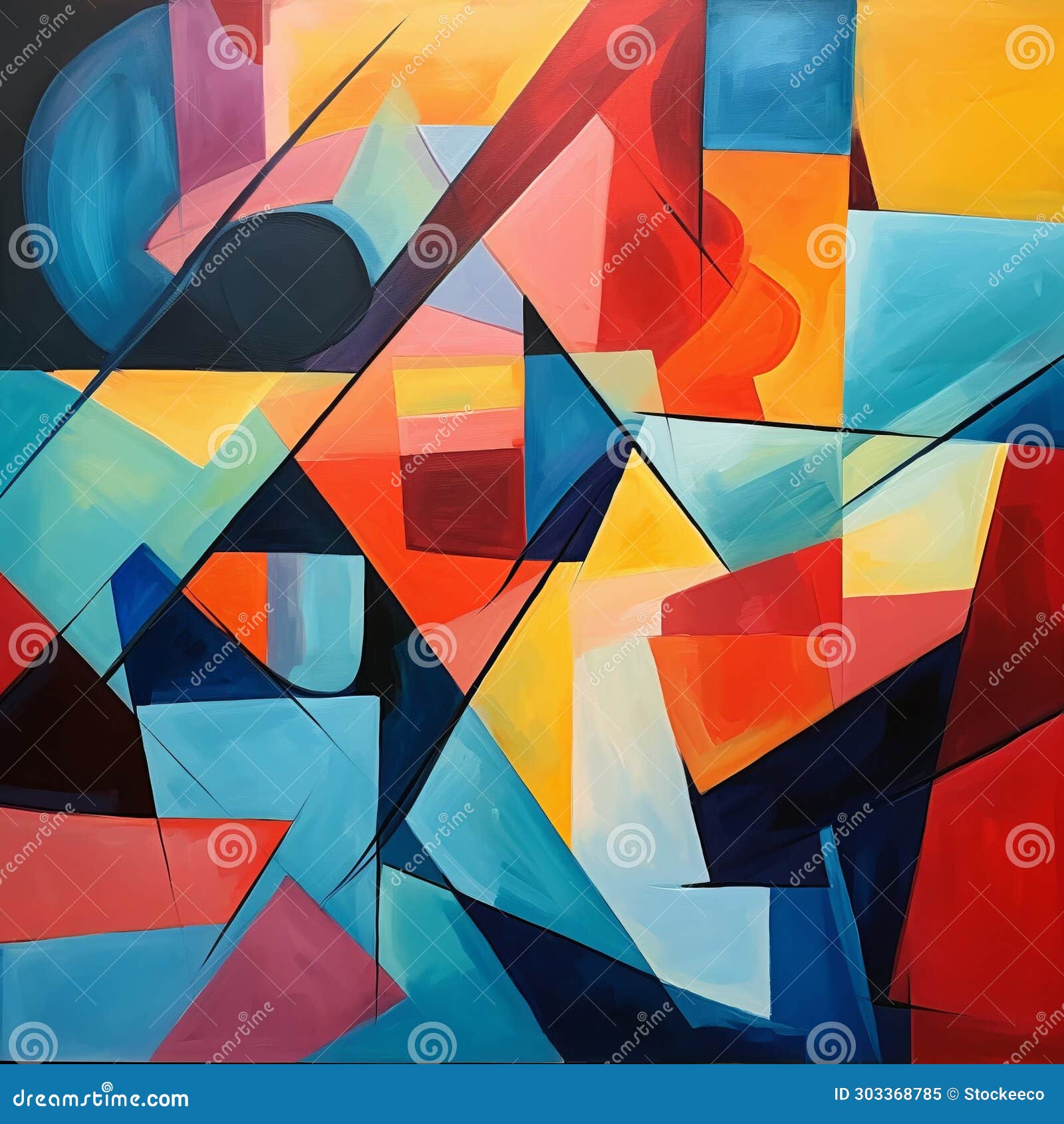 Dynamic Cubism: Blue Abstract Painting With Yellow And Blue Squares ...