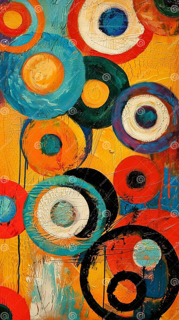 Vibrant Abstract Painting with Circular Patterns Stock Image - Image of ...