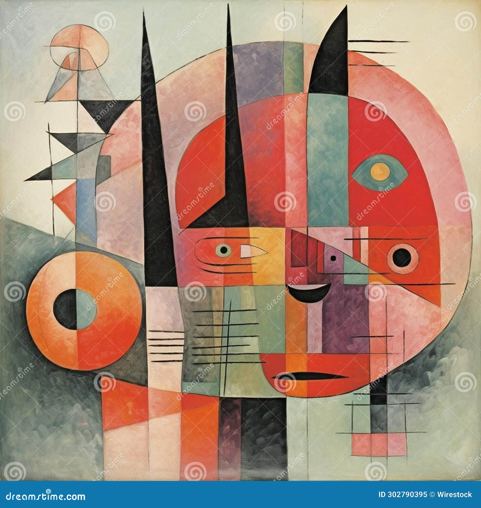 Vibrant Abstract Painting Featuring a Diverse Array of Geometric Shapes ...