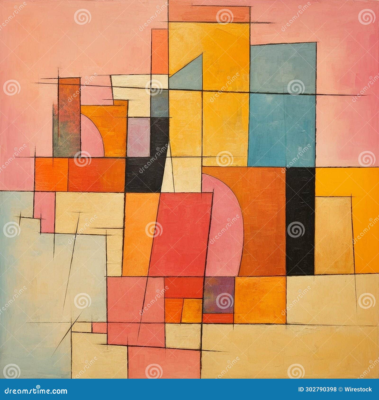 Vibrant Abstract Painting Featuring a Diverse Array of Geometric Shapes ...