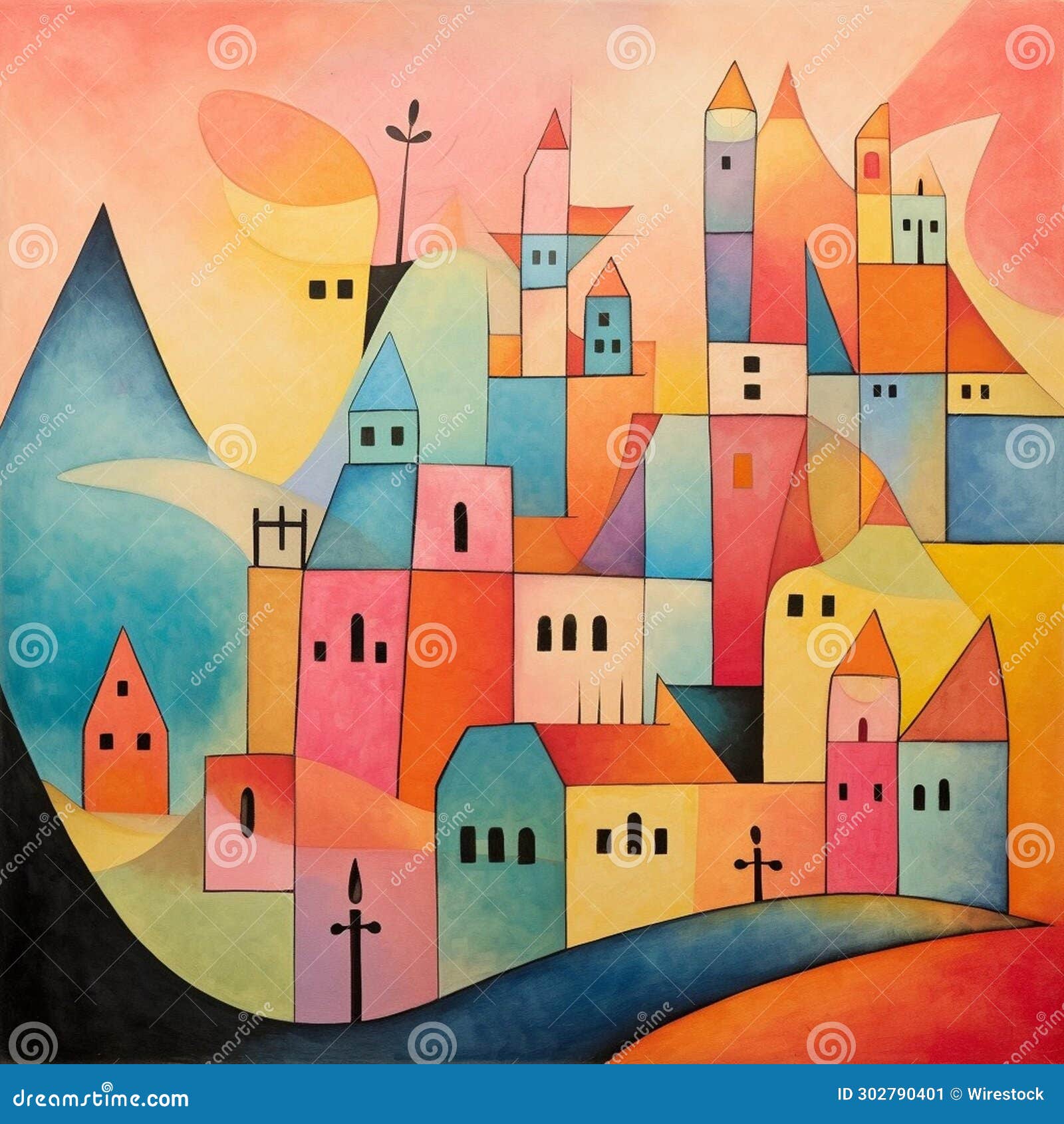 Vibrant Abstract Painting Featuring a Diverse Array of Geometric Shapes ...