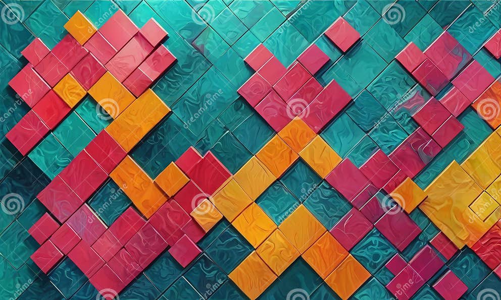 Vibrant Abstract Pattern Overlapping Pink, Orange, and Yellow Tiles ...