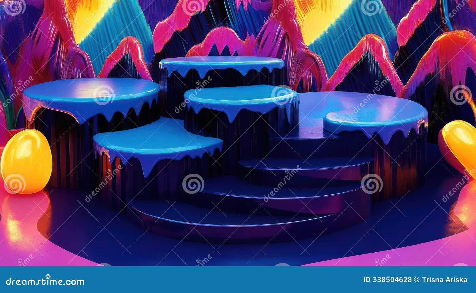 A Vibrant, Abstract Stage Design with Colorful Layers and Glossy ...