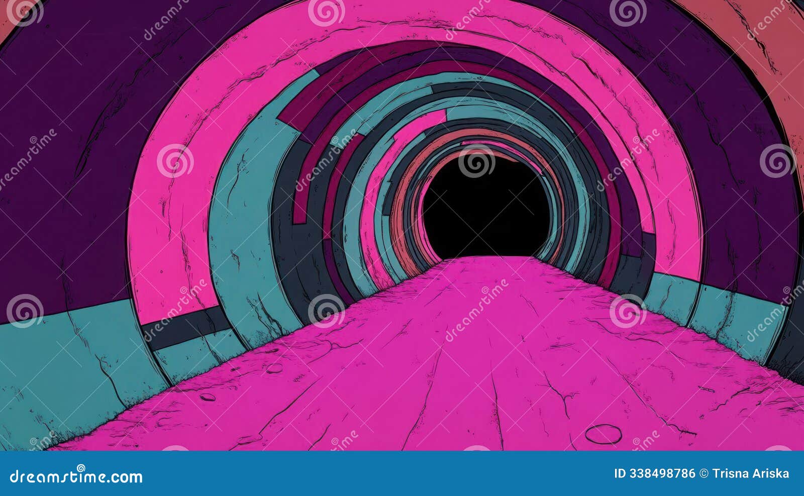 A Vibrant, Abstract Tunnel with a Pink Pathway Leading To a Dark Void ...