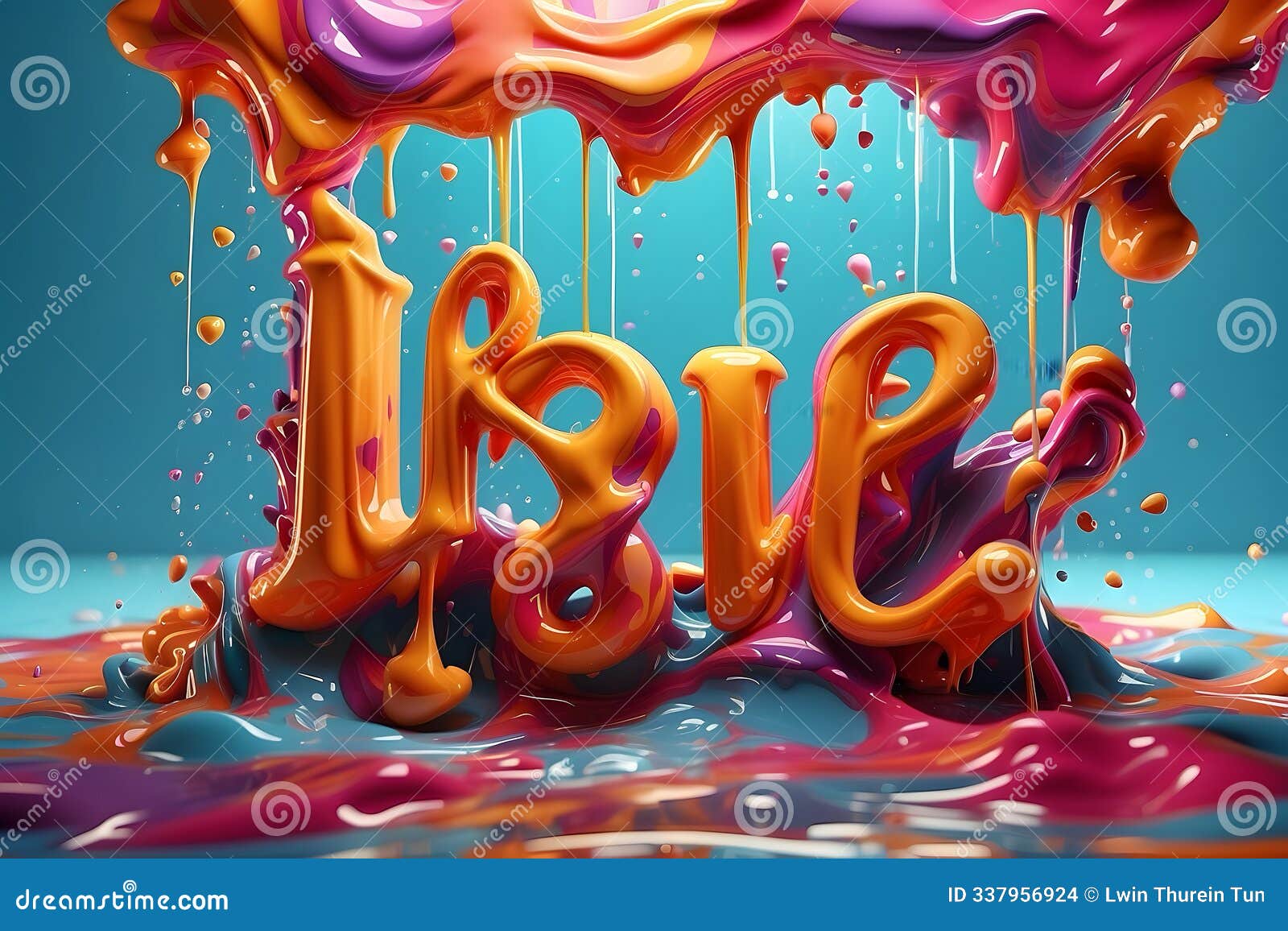 A Vibrant Advertisement Using 3D Liquid Fonts That Appear To Drip Stock ...