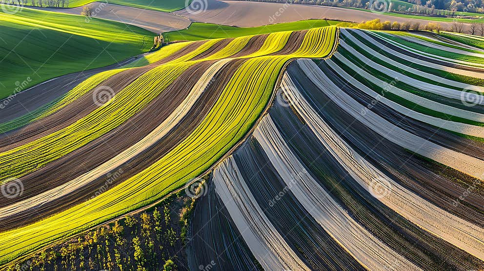 Vibrant Aerial View of Rolling Farmland Patterns Stock Illustration ...