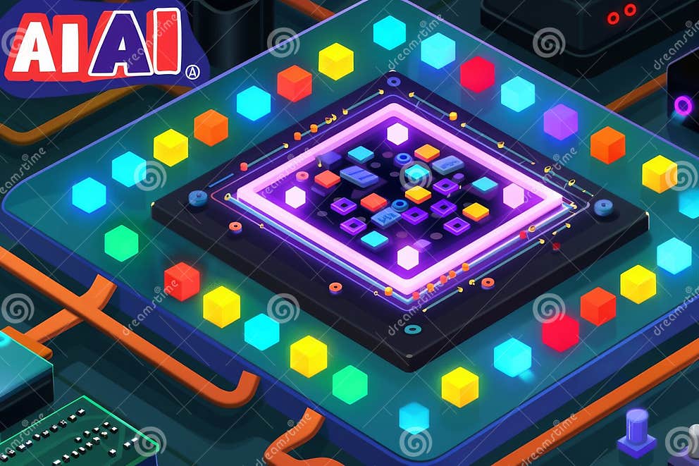 Vibrant AI Microchip with Colorful Elements in a Digital Setting ...
