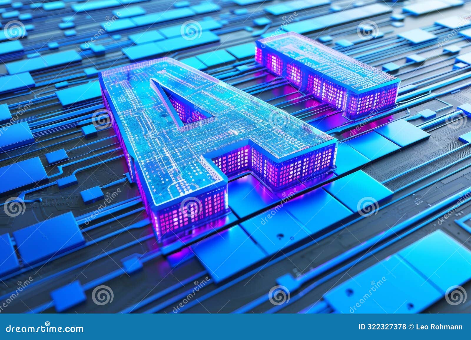 Vibrant AI Signage with Neon Lights on a Digital Display, Representing ...