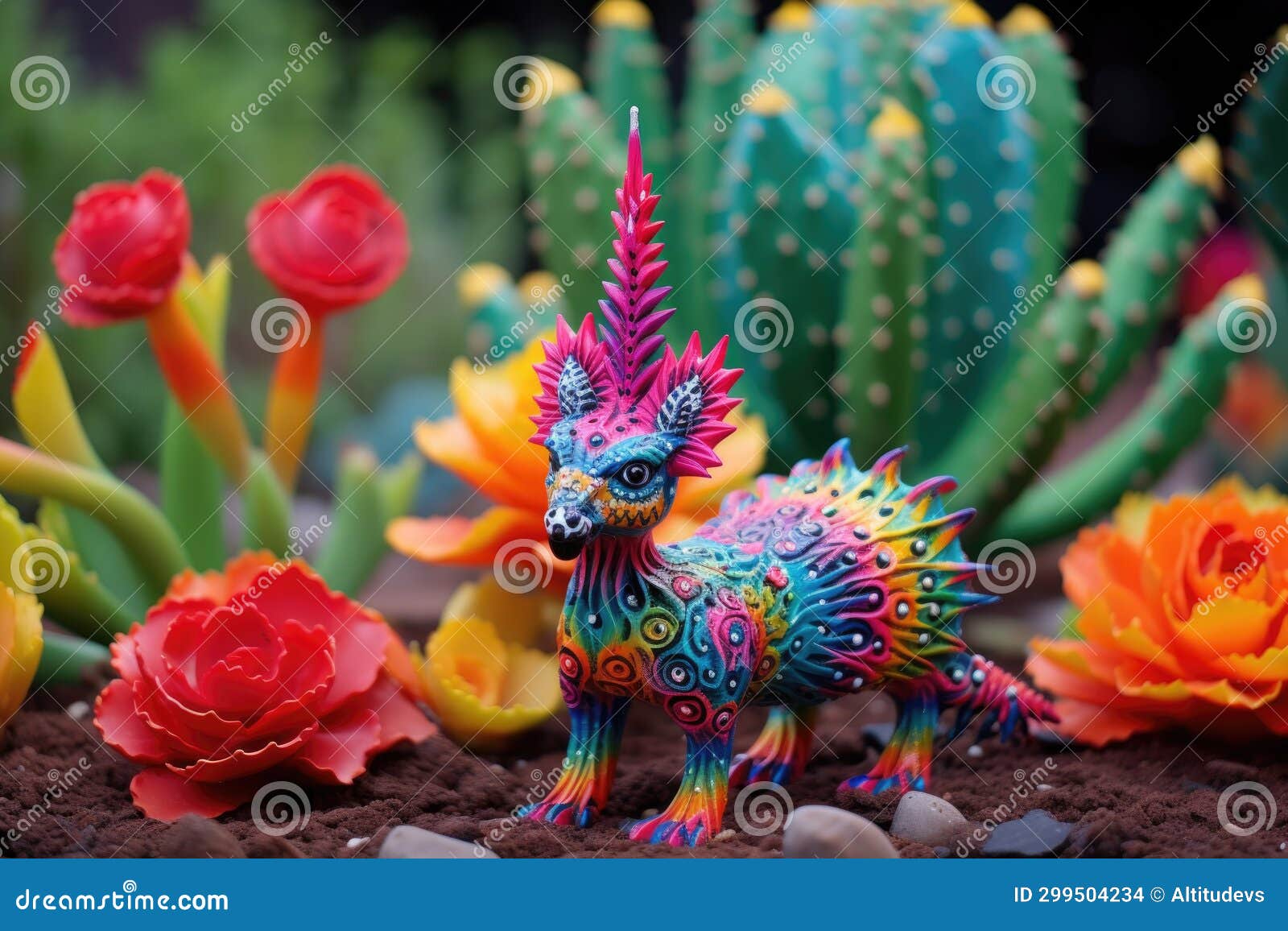 Alebrije Statue With A Backdrop Of Vibrant Mexican Murals Stock ...