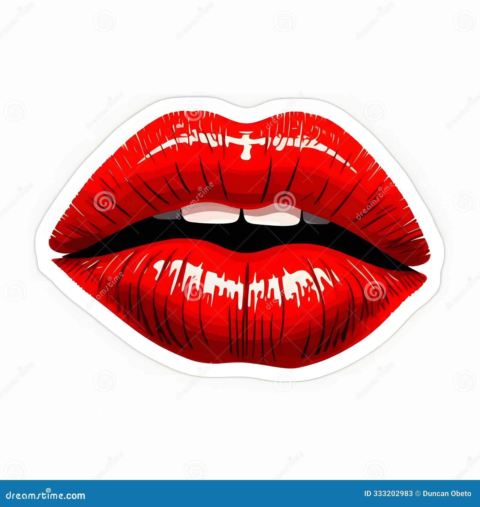 Seductive Red Lips Bared Teeth, Vector Illustration, Isolated White ...