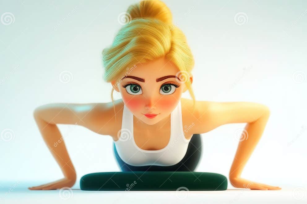 Animated Woman Exercising with a Focused Expression in Workout Attire ...