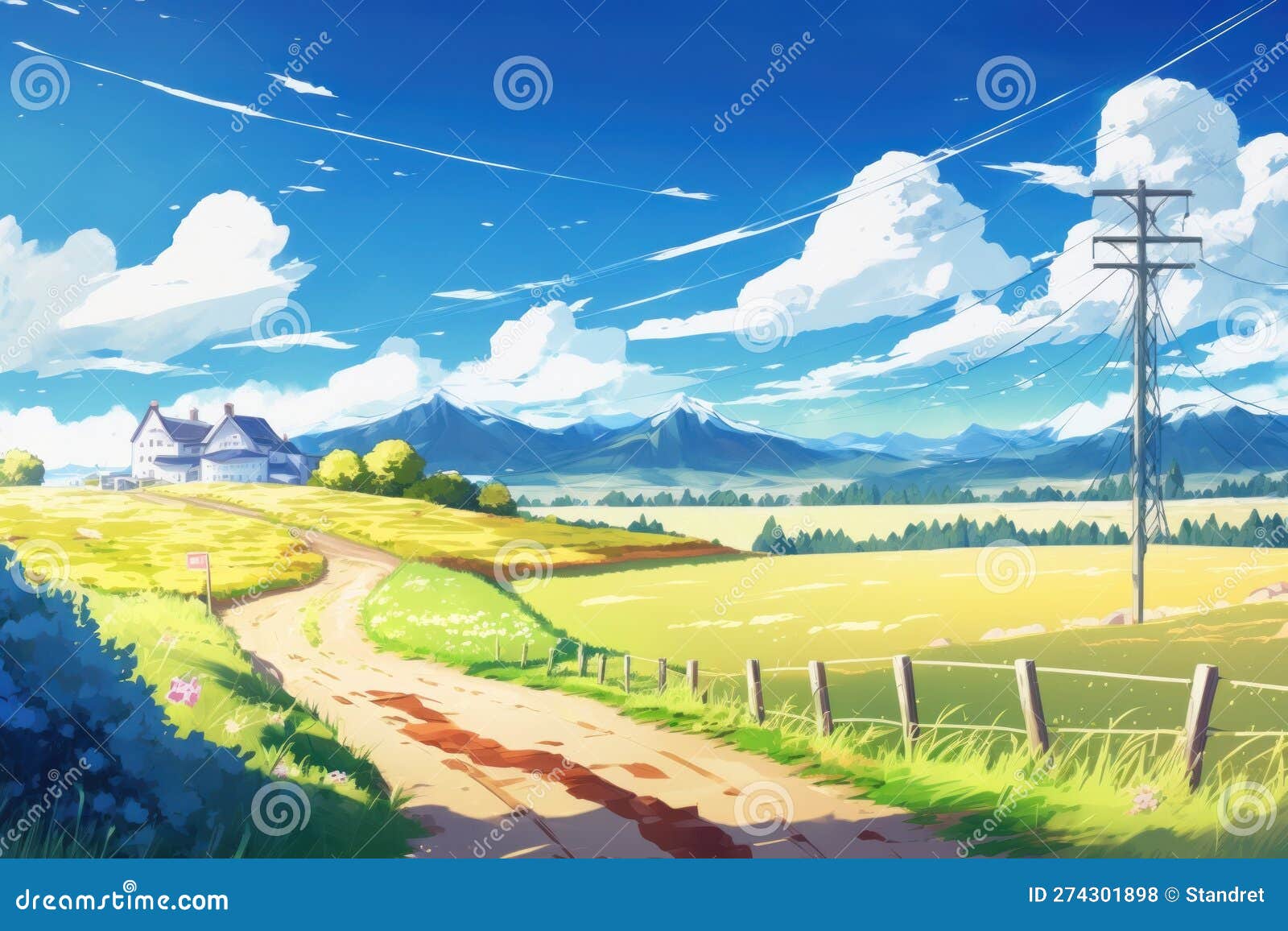 Vibrant Anime Styled Image of Rural Scene. Generative AI Stock ...