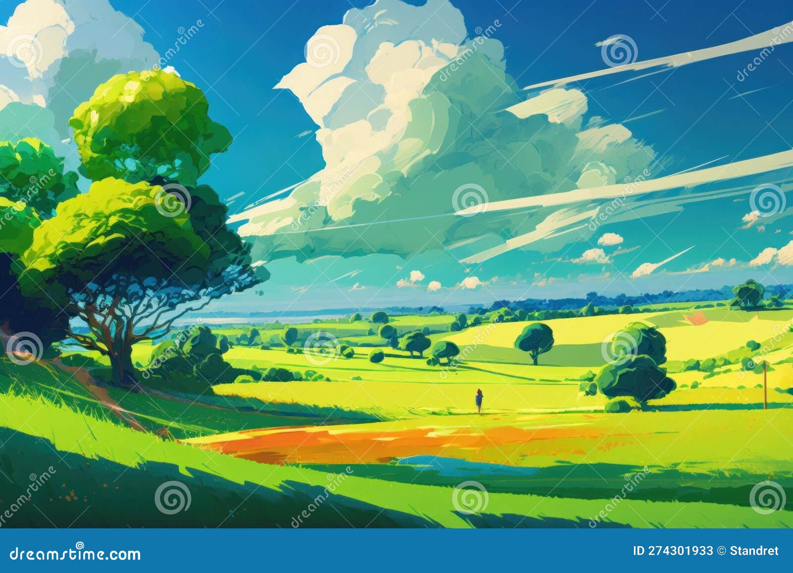 Vibrant Anime Styled Image of Rural Scene. Generative AI Stock ...