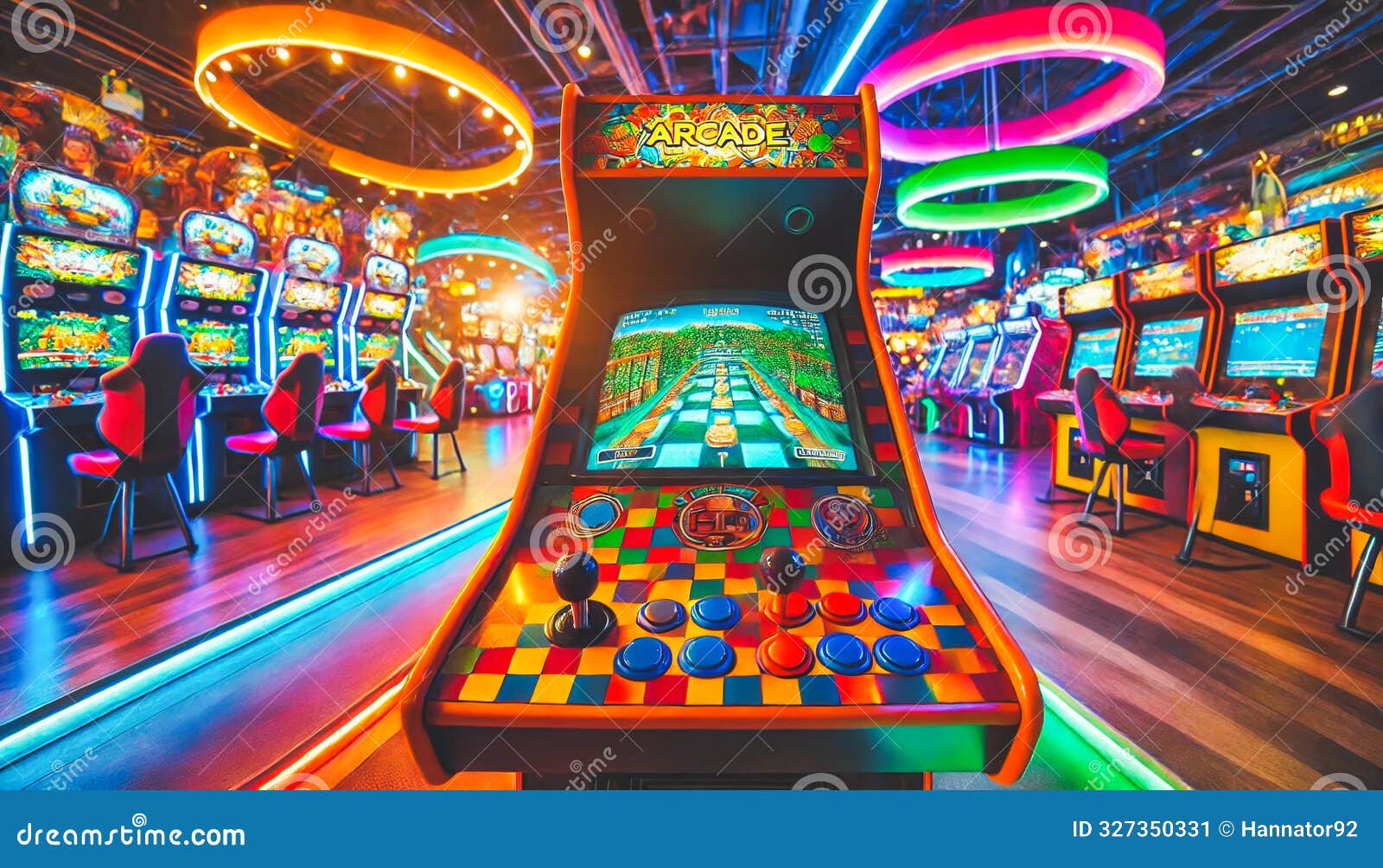 Vibrant Arcade with Colorful Gaming Machines Stock Illustration ...