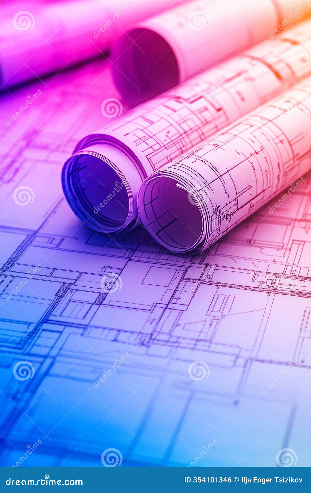 Vibrant Architectural Blueprints Construction Plans Unfurled in Blue ...