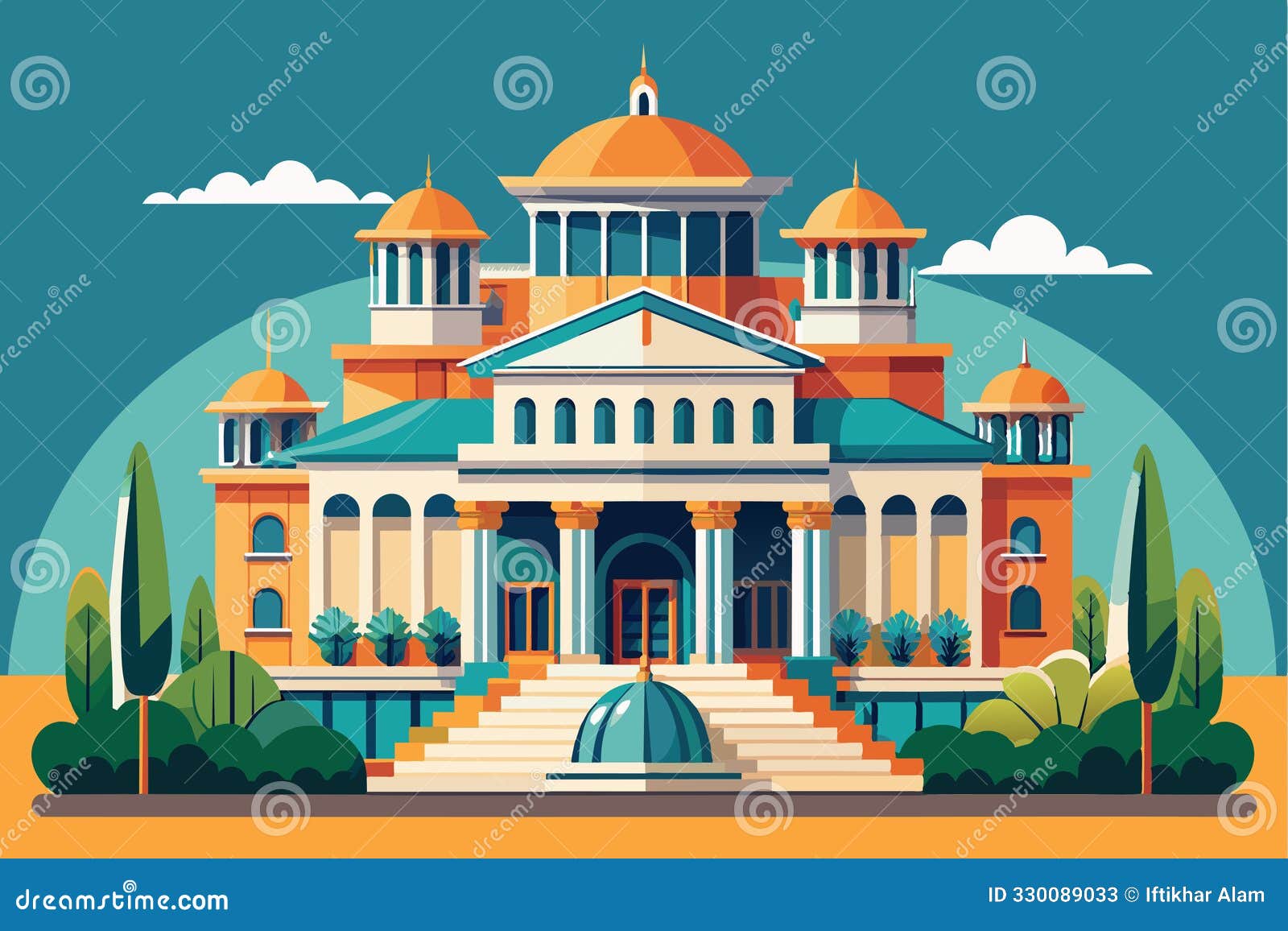 A Vibrant Architectural Design Showcases a Grand Building Featuring ...