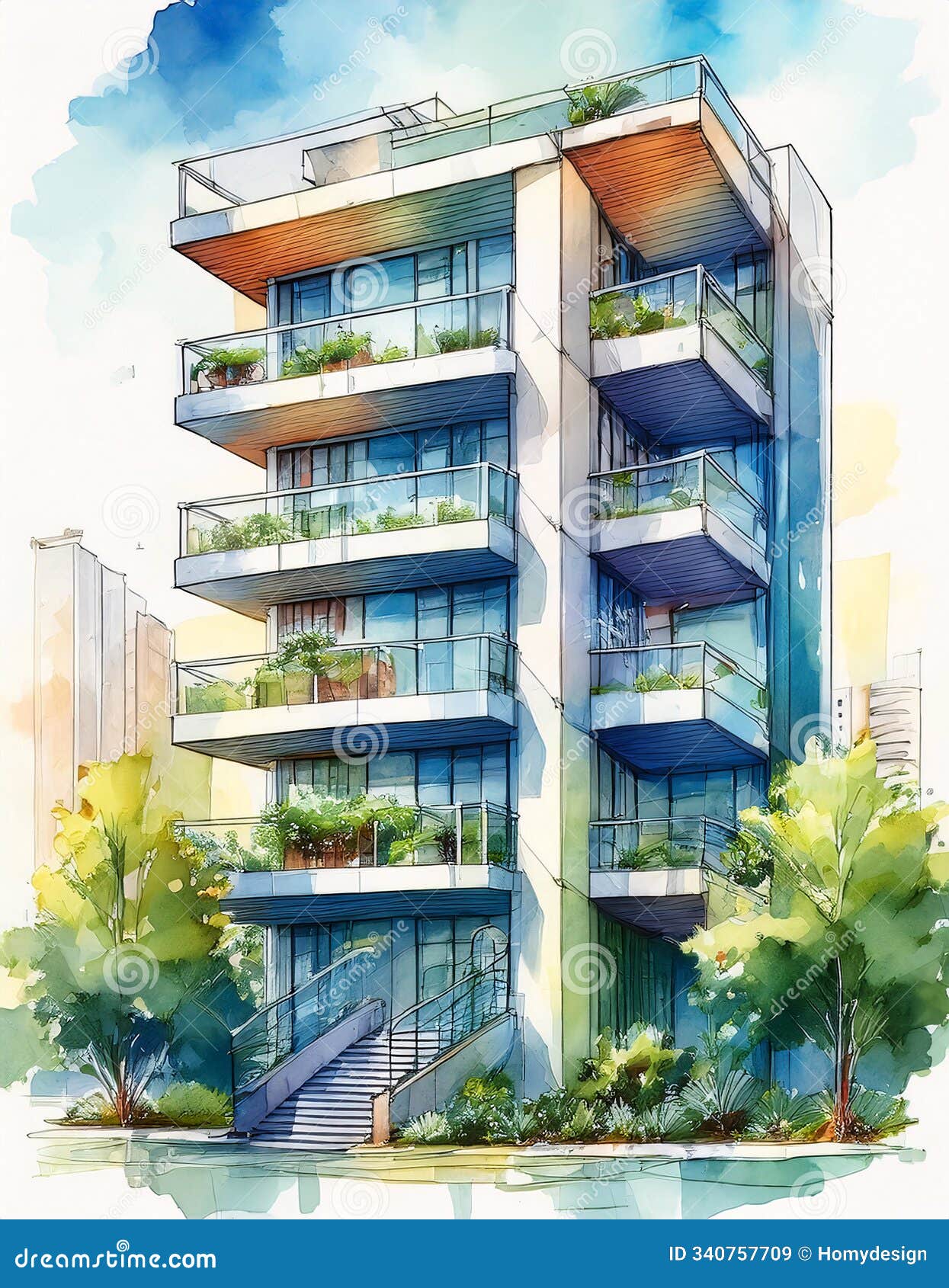 Vibrant Architectural Rendering of a Modern, Green Building Stock ...